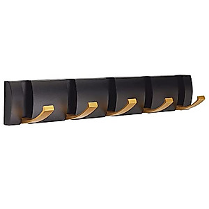 DMYMAT Coat Rack Wall Mounted with 5 Folding Hooks, 15.8 Inch Space Saving Wall Coat Hook, Black Gold Towel Hooks for Bathroom, Bedroom, Entryway, Hats, Scarves, Umbrella and Keys