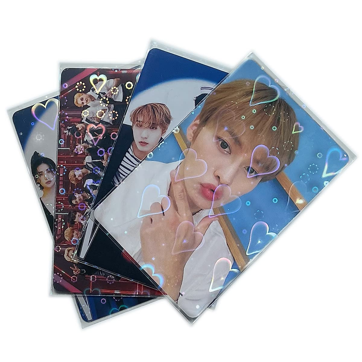 SpireHues Kpop Holographic Photocard Sleeves - 100 Pack with Heart Design, Twinkling Laser Flashing Design. Protect Your Kpop Photocard, Heart, 58x89