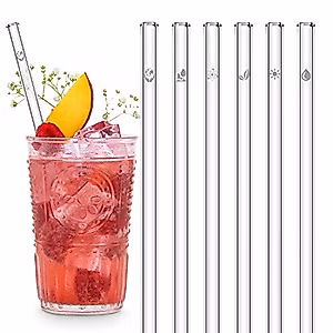 HALM Glass Straws - Climate Change Edition - 6 Reusable Drinking Straws With Engraved Icons 20cm (8 in) - World, Sun, Environment, Sustainability - Made in Germany - Dishwasher Safe - Eco-Friendly