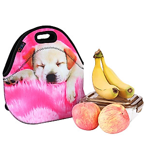 icolor Pink Dog Soft Friendly Insulated Lunch box - Bag Neoprene Handbag lunchbox Cooler warm Pouch Tote bag