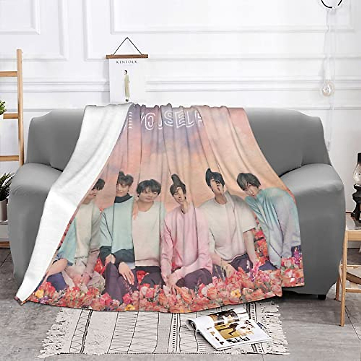 Blanket Korean Star Throw Blanket Idol Singer Anti-Pilling Flannel Ultra Soft Cozy Fleece Boys Fans Merchandise for Sofa Bed Girls Adults Gifts (50"X40")