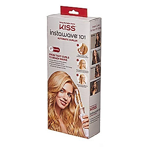 KISS Instawave 101 Automatic Rotating Curling Iron, 1 Inch Pearl Ceramic Tourmaline Barrel Heats Up to 400°, 2 Directional Spinner, Rose Gold Finish, 1.07 Lbs.