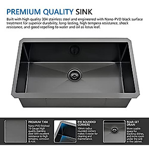 33 Black Undermount Kitchen Sink, 33x19x10 Inch 16 Gauge Black Stainless Steel Single Bowl Workstation Kitchen Sinks With Accessories BL34
