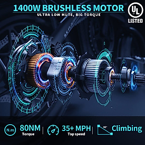 Freego Electric Motorcycle Dirt Bike for Adults, 1400W(Peak)/48V/22.5Ah, F2 Pro 20" x 4.0" Fat Tires Electric Bicycle, Top Speed 34MPH & 50Miles Ebike 7 Speed Dual Hydraulic Brake/Suspension