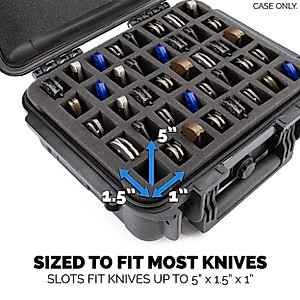 CASEMATIX 40 Folding Knife Case - Waterproof Pocket Knife Holder and Knife Box Organizer Fits 40 Folding Knives, Swiss Army Knives & More Up To 5" Folded in Lockable Knife Storage Case