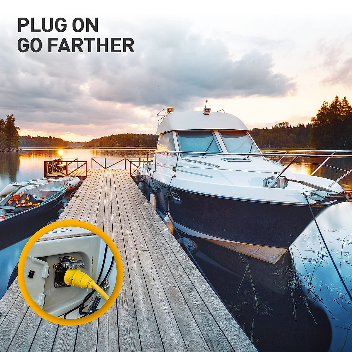 Marvine RV/ Boat Shore Power Extension 50FT 15 Amp to 30 Amp NEMA 5-15P to L5-30R Twist Lock Female with LED Power Indicator & Heavy Duty STW10/3 Cable