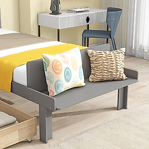 Twin Bed Frame, Wood Platform Bed with Storage, Twin Size Bed Frames with Wood Slat Support for Kids, No Box Spring Needed, Gray