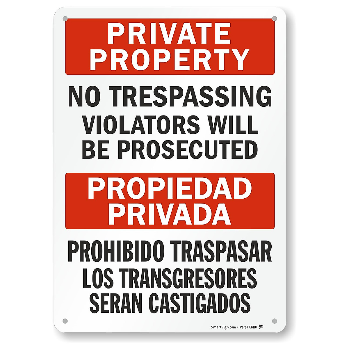 SmartSign 12" x 10" 'Private Property No Trespassing, Violators Will Be Prosecuted' LawnBoss Yard Sign with 3 ft Stake, 40 mil Laminated Aluminum, Red/Black/White, Set of 1, USA-Made