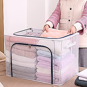 GUO FENG DIAO Steel Frame Storage Box Transparent Storage Box Quilt Storage Box Folding Wardrobe PVC or Nylon Fabric Extra Large Storage Bag (Orange Waterproof: 66L x 2Pcs + 80L x 2Pcs)