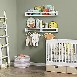 Floating Nursery Book Shelves for Wall Set of 4, White Wall Bookshelf for Kids Room, Small Wood Book Shelf Wall Mounted for Baby Teen Boys Girls Bedoom Bathroom Toy and Decor Storage