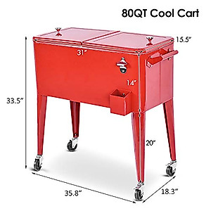 Safstar 80 Quart Rolling Cooler, Ice Chest Cart with Wheels and Bottle Opener, Portable Beverage Cooler Cart Tub for Outdoor Patio Deck Party