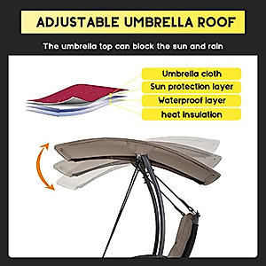 Hammock Chair Hanging Chair Swing Chair Patio Porch Swing with Stand Canopy & Cushion for Indoor/Outdoor Garden Balcony Backyard Outside G Brown