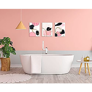 B BLINGBLING 3 Framed Pink Wall Decor: Blush Pink and Black Room Decor Black Pink Gray Gold White Abstract Canvas Art for Girls Bedroom Bathroom Office Living Room Home Decorations 12"x16"x3 Panels