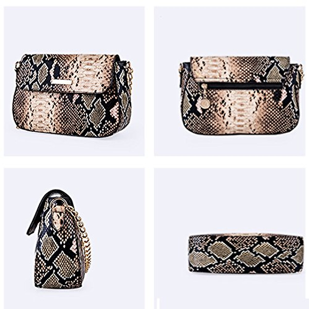 CLARA Women Fashion Snakeskin Pattern Shoulder Bag PU Leather Crossbody Bag Small Satchel Purse Brown