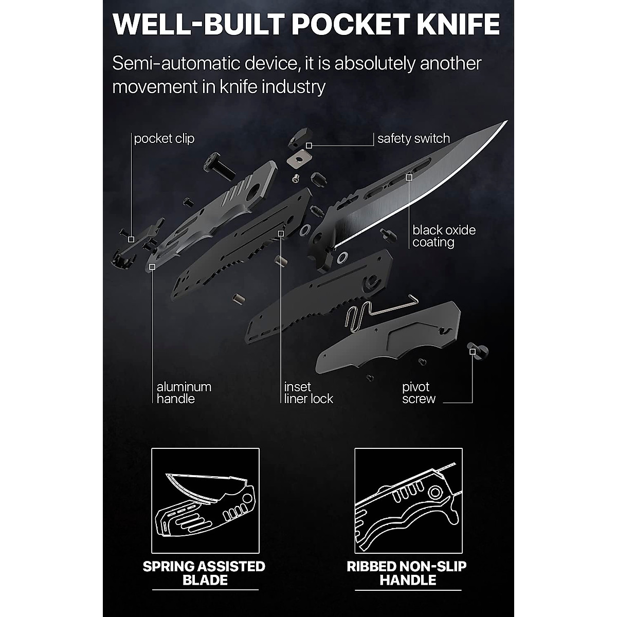 Spring Assisted Knife - Pocket Knives for Men - Folding Knife - Military Style - Tactical Knife - Good for Camping Hunting Survival Indoor and Outdoor Activities Mens Gift 6681 NE