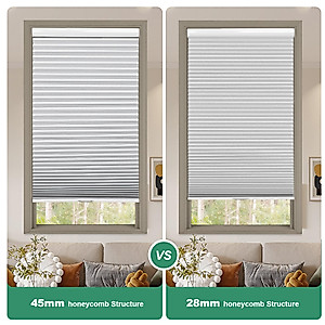 Toanture Custom Cordless Cellular Blinds, Easy to Install Blackout Honeycomb Window Blinds for Shades, Thermal Insulated Honeycomb Blinds for Bedroom, Office(White,Custom Size)