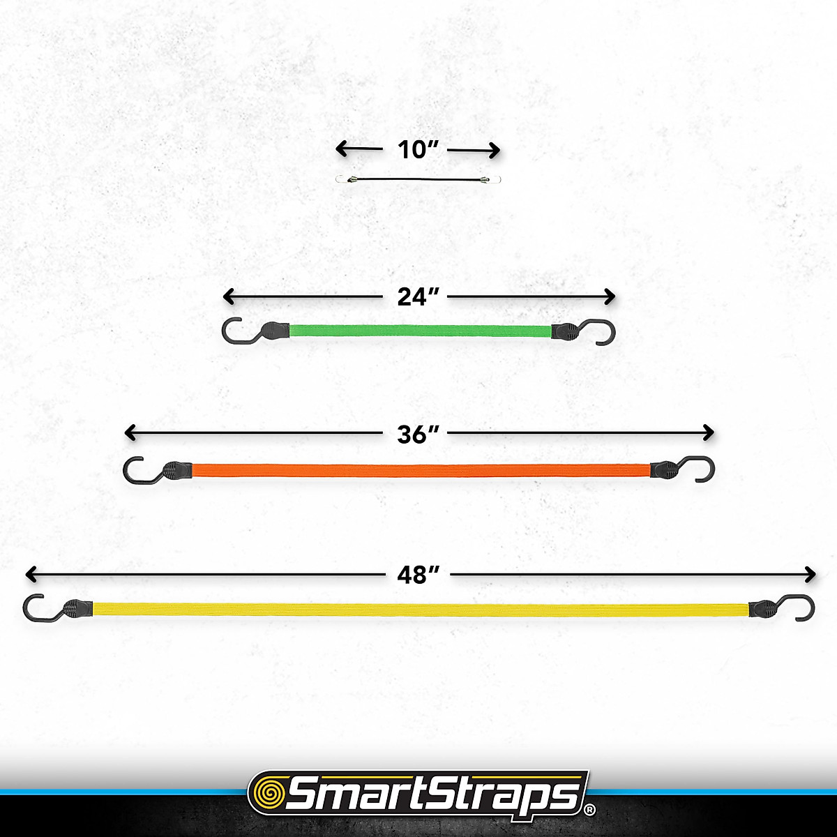 SMARTSTRAPS - 215 SmartStraps Bungee Cords (10pc Value Pack) – Secure Luggage, Coolers and Other Light Loads for Transport – Flat Strap Bungee Cords Distribute Load to Reduce Slipping