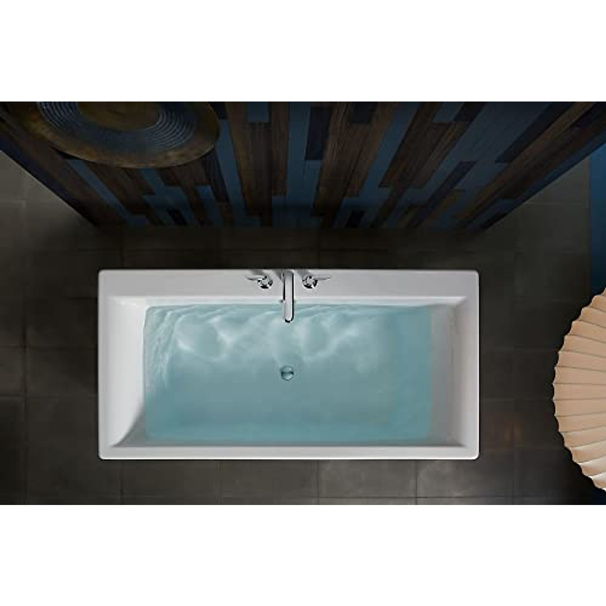 KOHLER K-6367-0 Stargaze 72-Inch x 36-Inch Freestanding bath with fluted shroud and center drain, White