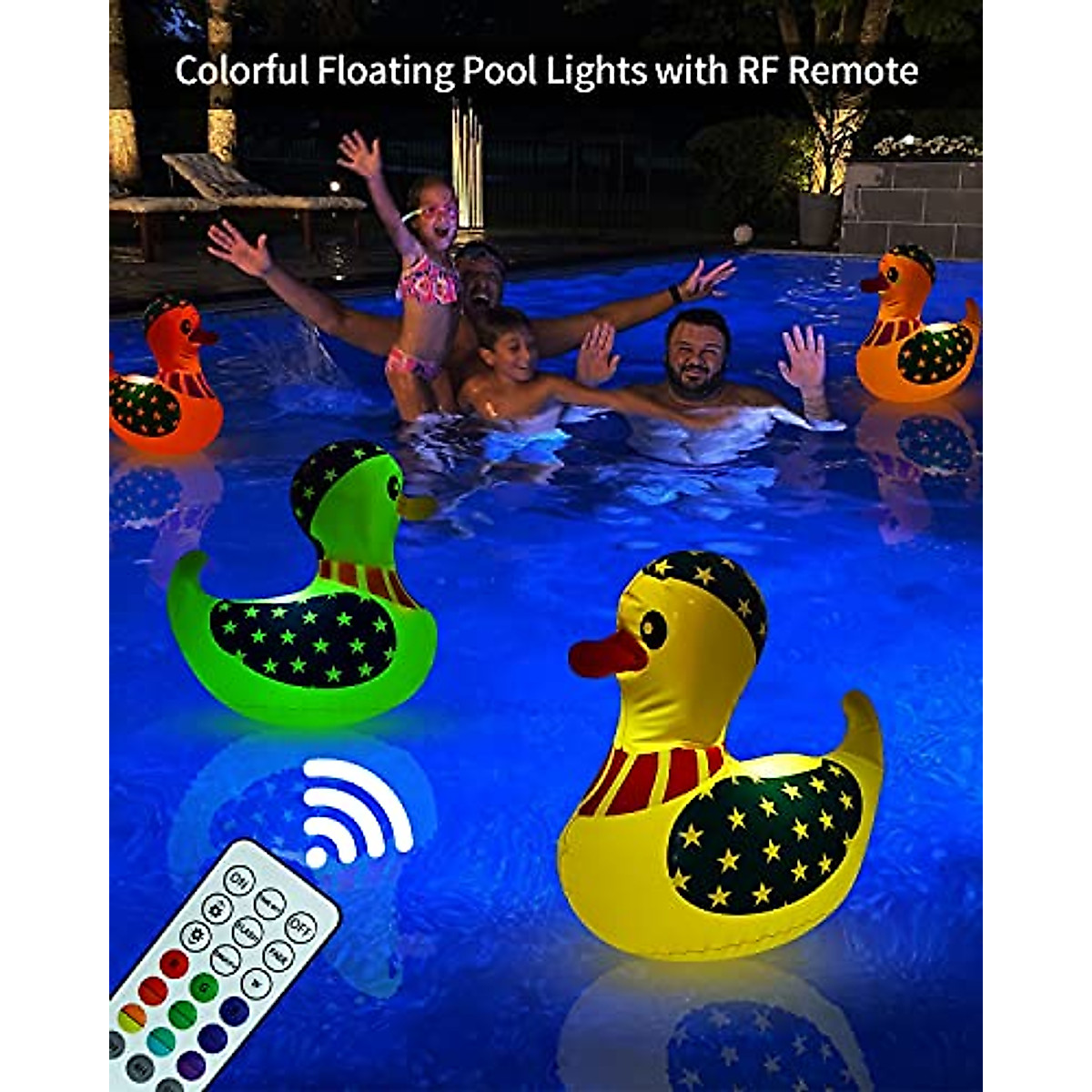 LOGUIDE Floating Pool Lights,16 Inch Colors Changing LED Inflatable Duck Float Lights Waterproof with 2 Pack Remote for Pond Pool Beach Garden Backyard, Decorative Night Light, Christmas Event Party