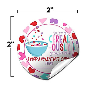 Great Friend Breakfast Cereal Themed Valentine Party Favor Sticker Labels for Kids, 40 2" Party Circle Stickers by AmandaCreation, Great for Classroom Valentines, Envelope Seals, Gifts, Treats