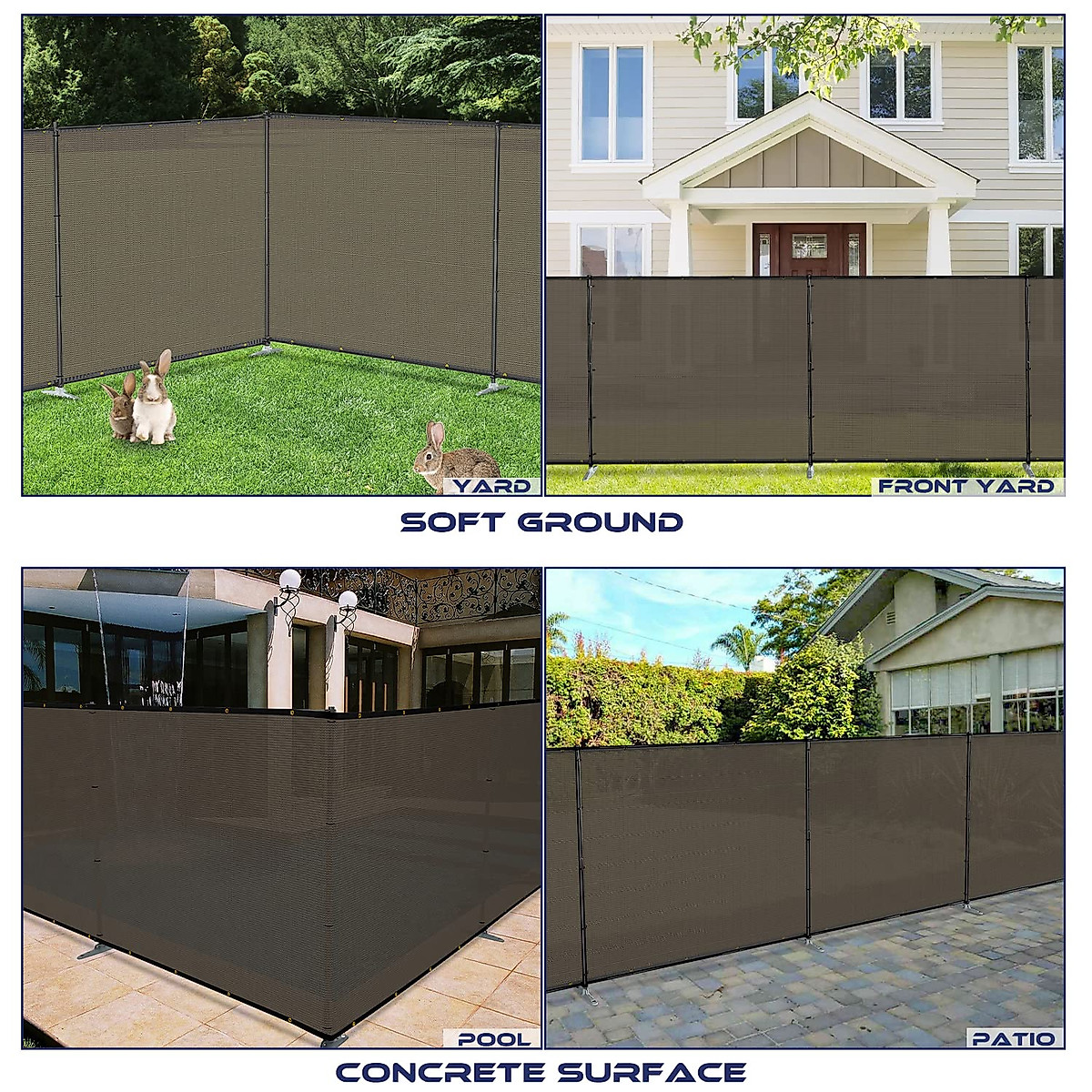 INFRANGE 5'x24' Outdoor Fence Fencing Kit with Poles and Rails Ground Spikes Privacy Fence for Dog Yard Pool Garden Safety Chicken Fence Temporary Painted Iron Pole Brown