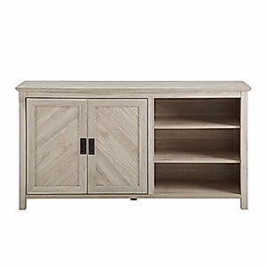 Walker Edison Modern Wood Grooved Buffet Sideboard with Open Storage-Entryway Serving Storage Cabinet Doors-Dining Room Console, 58 Inch, Birch