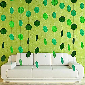 XIANMU Glitter Green Paper Garland Circle Dot Party Banner Hanging Streamer Backdrop Decorations for Green Theme Party, St Patrick's Day, Wedding, Birthday, Baby Shower Party Supplies 40 Feet