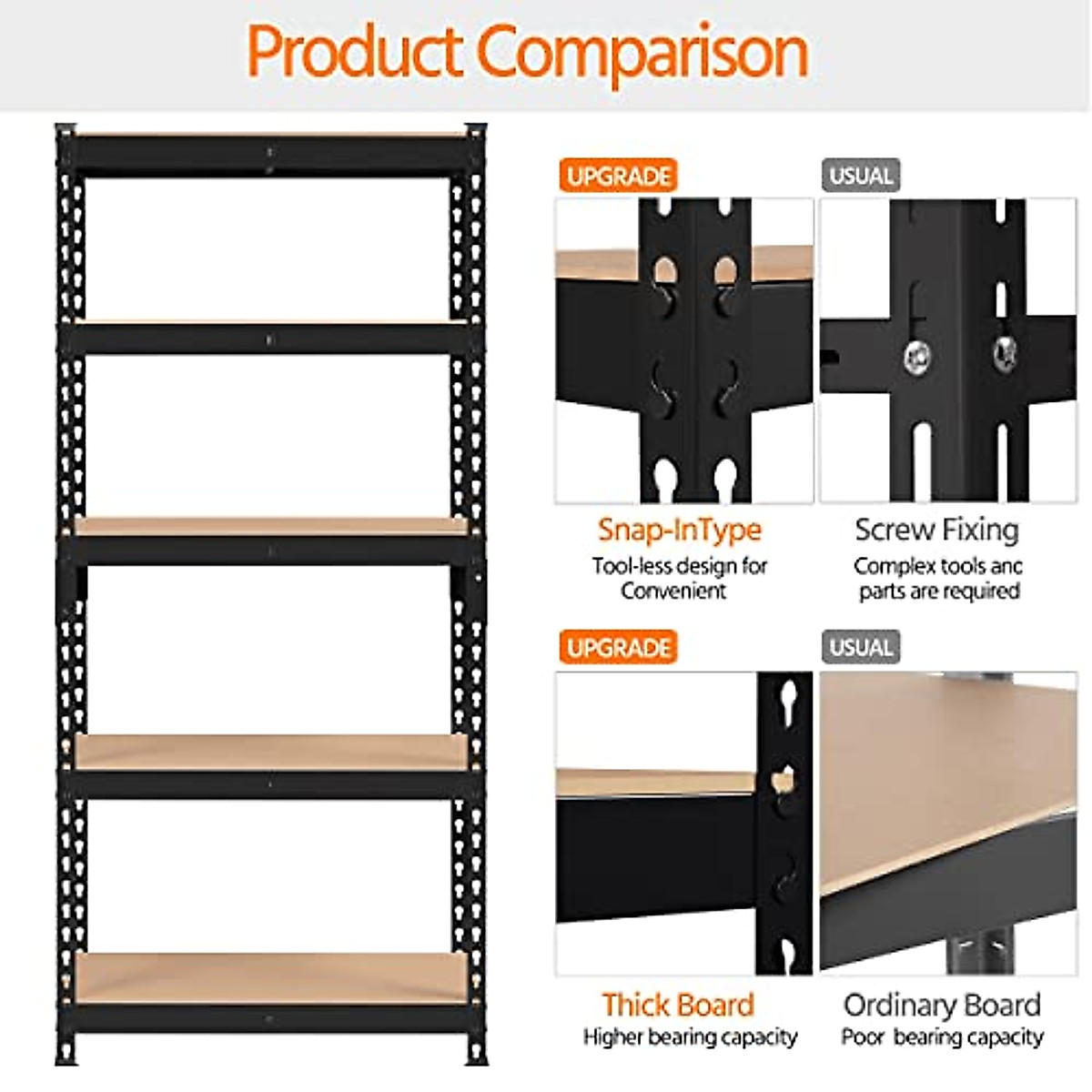 Topeakmart 4 PCS 5-Tier Utility Shelves, Metal Storage Shelves Garage Shelving Unit Adjustable Garage Storage Shelves Storage Racks Heavy Duty Shed Shelving-Black, 27.5 x 12 x 60 Inch