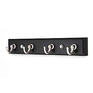HOWTOOL Key Hook Rail Wall Mounted & Self Adhesive 4 Hooks Black & Satin Nickel