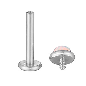 FM FM42 Stainless Steel 4mm Diameter Simulated Opal 16G 6/8/10mm Height Labret Monroe Stud (Pack of 6)