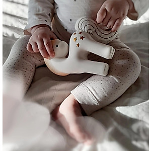 Tikiri Shining Stars Unicorn Organic Natural Rubber Rattle with Crinkle Wings