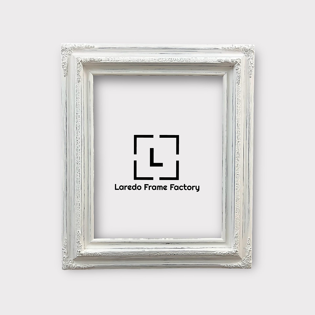 11 x 14 Traditional Compo ornate picture frame, Distressed White, custom frame, hand made (WITH PLEXIGLASS AND BACKING)