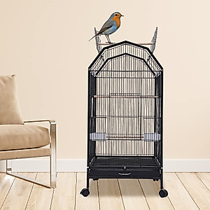 Bird Cage,Black Large Bird Cage with Rolling Stand,Large Pet Cage with Wheels,Cockatiel Parakeet Finch Parrot Birdcage 5 Door (17.9" L x 17.9" W x 39.9" H)