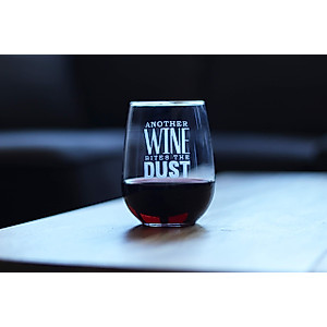 Bites the Dust – Cute Funny Stemless Wine Glass, Large Glasses, Etched Sayings, Gift Box