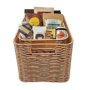 KOVOT Storage Woven Baskets Wicker Storage | Set of 2 Poly-Wicker Storage Baskets with Built-in Carry Handles | Laundry Storage Pantry Baskets Woven Polypropylene | 12"L x 8"W x 7"H & 11"L x 7"W x 7"H