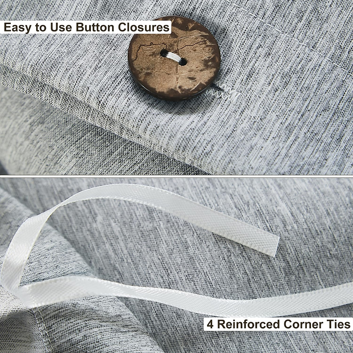 MUKKA Duvet Cover Set King Size Heather Grey Coconut Button Closure Linen Like Chambray Modern Style Elegant Soft King Duvet Cover Luxury& Breathable Covers (104 * 90 inches)