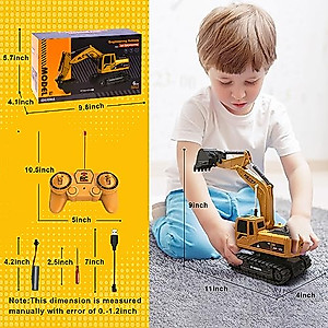 Construction Excavator - Toy Engineering Digger Truck, Remote Control Rechargable Hydraulic Car for 6 7 8 9 Year Old Boys Girls, Educational Birthday Gifts for Kids 3 4 5 Years Old