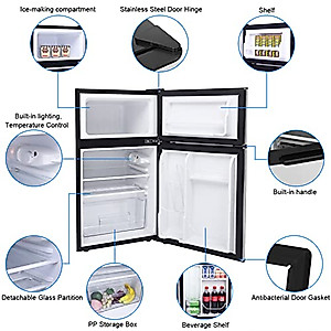 2-Door Design Refrigerator|Compact Fridge Includes A Freezer And A Refrigeration Compartment|Quiet Small Refrigerator For Office Dorm Or Apartment