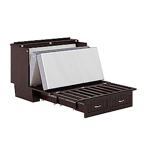 AFI, Nantucket Murphy Bed Chest with 6 inch Memory Foam Folding Matttress, Built-in Charging Station and Storage Drawer, Full, Espresso