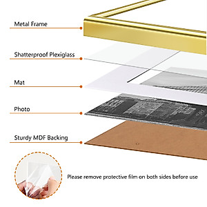Homso A3 Picture Poster Frame, Display Pictures A4 with Mat or 11.7x16.5 Without Mat, Thin Border Metal with Plexiglass for Horizontal and Vertical, Gold