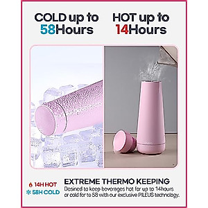 PILEUS INSULATED THERMOS WATER BOTTLE 12oz-14H Hot & 58H Cold, 7Layer Insulated Cap, Double Wall Insulation Vacuum Structure, Medical Grade StainlessSteel304(18/8) BPA-Free Tritan, Food Grade Silicone