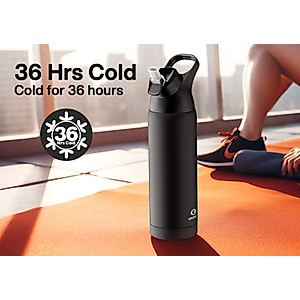 ENCOOL Insulated Stainless Steel Water Bottle with Straw and Carry Loop, Double Wall Cold for 36 Hours, Tritan Leak Proof Lid for Sports, Travel, 24 oz, Black Night