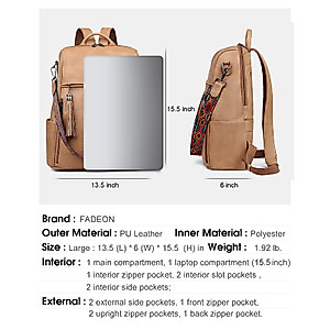FADEON Laptop Backpack Purse for Women Large Designer PU Leather Laptop Bag, Ladies Computer Shoulder Bags