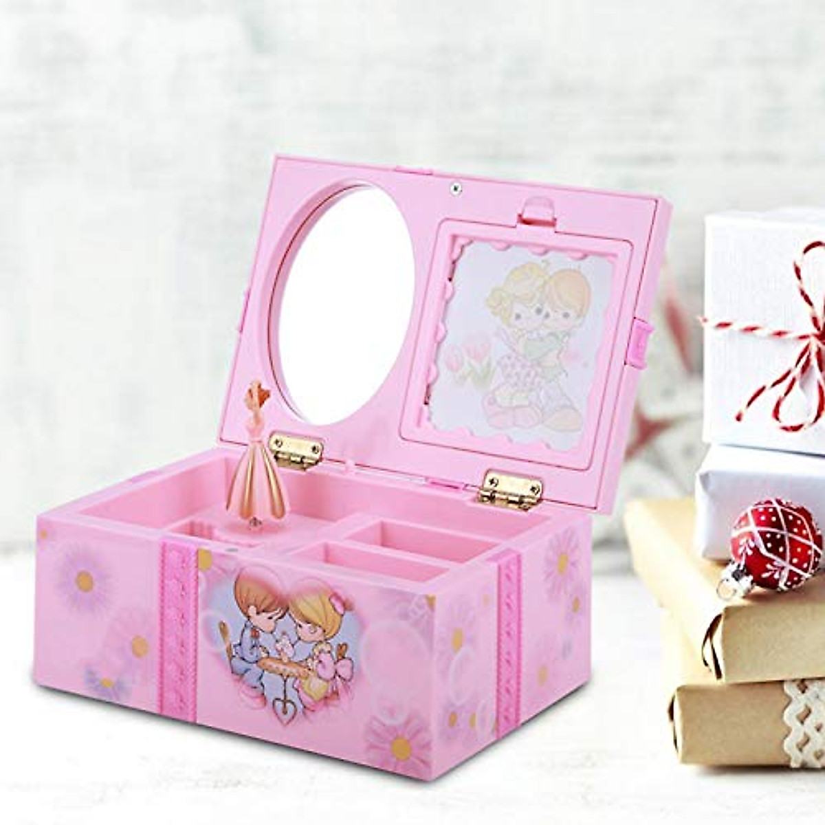 BORDSTRACT Dancing Girl Music Box, Plastic Pink Musical Jewelry Boxes for Rings Necklaces Bracelets Storage Home Decor Crafts