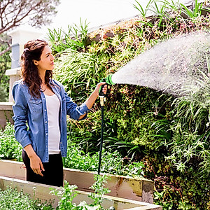 Garden Hose Nozzle, 10 Patterns Metal Water Hose Nozzle Heavy Duty Hose Spray Nozzle with Thumb Control for Watering Lawns,Car Washing,Bathing Pets Green