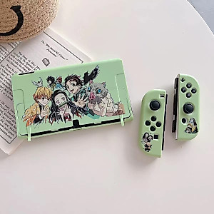 Eamily Cute Demon Slayer Case Compatible with Nintendo Switch OLED, Dockable Case Cover, Ergonomic Soft TPU Grip Case for Joycon, Sparkle Skin Set
