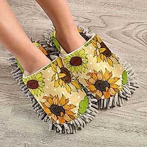 Sunflower Floral Mop Slippers Shoes Cover for Floor Cleaning Washable Dirty Hair Dust Cleaners Microfiber Mop Socks for Kitchen Office House