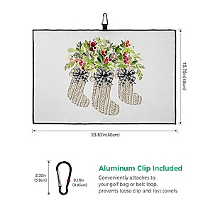 Golf Towel Watercolor Christmas Stocking Berry,Waffle Pattern Microfiber Club Cleaner Golf Towels with Carabiner Clip for Women Men Dad,Black White Buffalo Plaid Bow Golf Towel for Golf Bags,24x16in