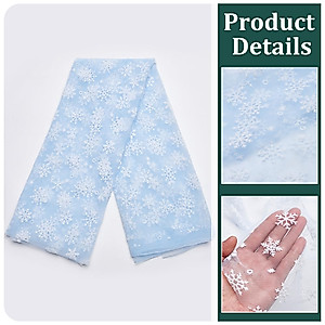 BENECREAT 1.09 Yard Snowflake Tulle Fabric, 69inch Light Blue Sheer Organza Fabric with Velvet Snowflake Pattern for Garment Accessorie, Veils Dress, Curtain Home Christmas Decorations