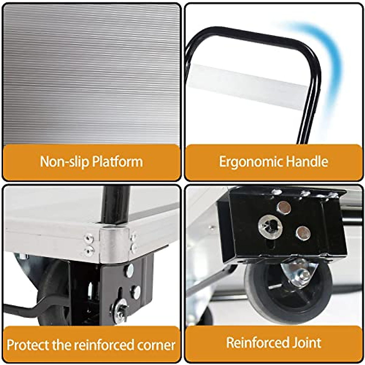 LKFDFIA Platform Truck Cart, Foldable Push Cart 780 Lbs Aluminum Dolly Cart Large Size Heavy Duty Moving Cart for Home,Groceries,Garage,Factories(36.5" L X 24" W)